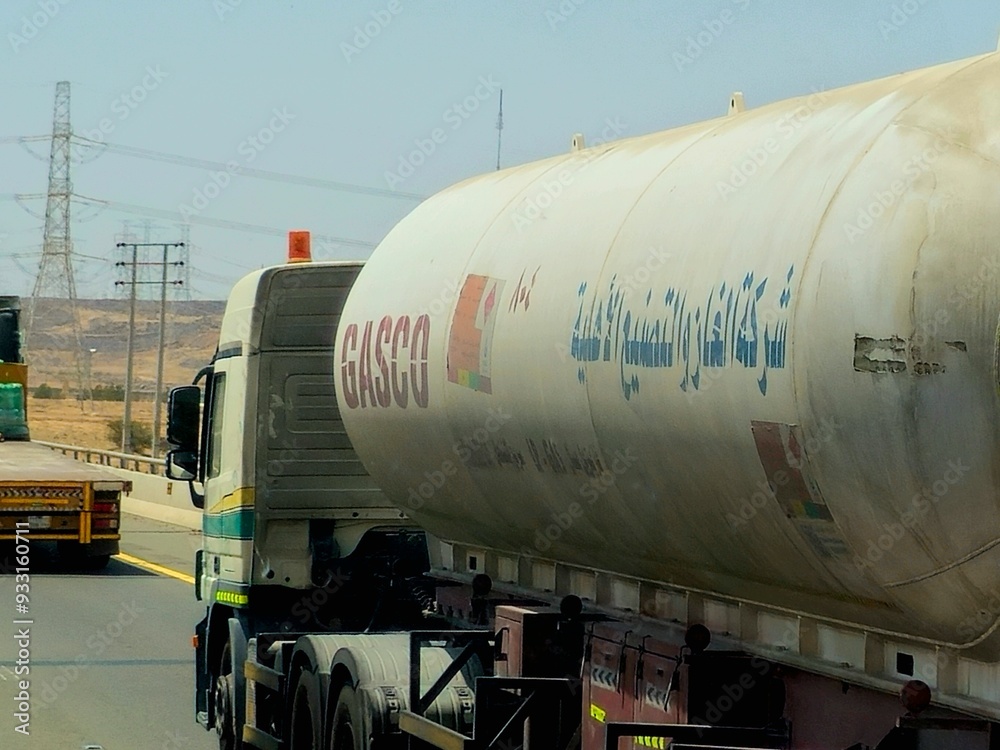 Makkah Madinah road, Saudi Arabia, June 25 2024: A big truck lorry with ...