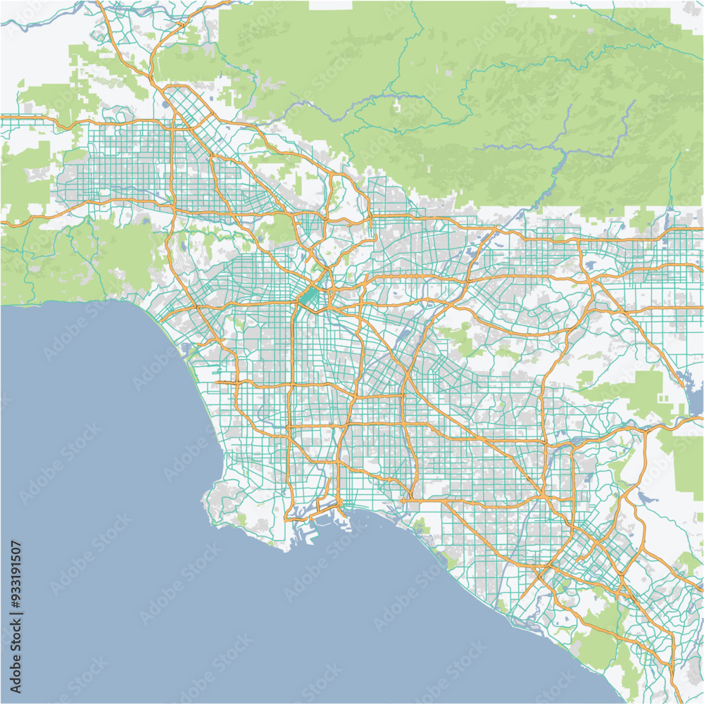 Road map of Los Angeles in California. Contains layered vector with ...