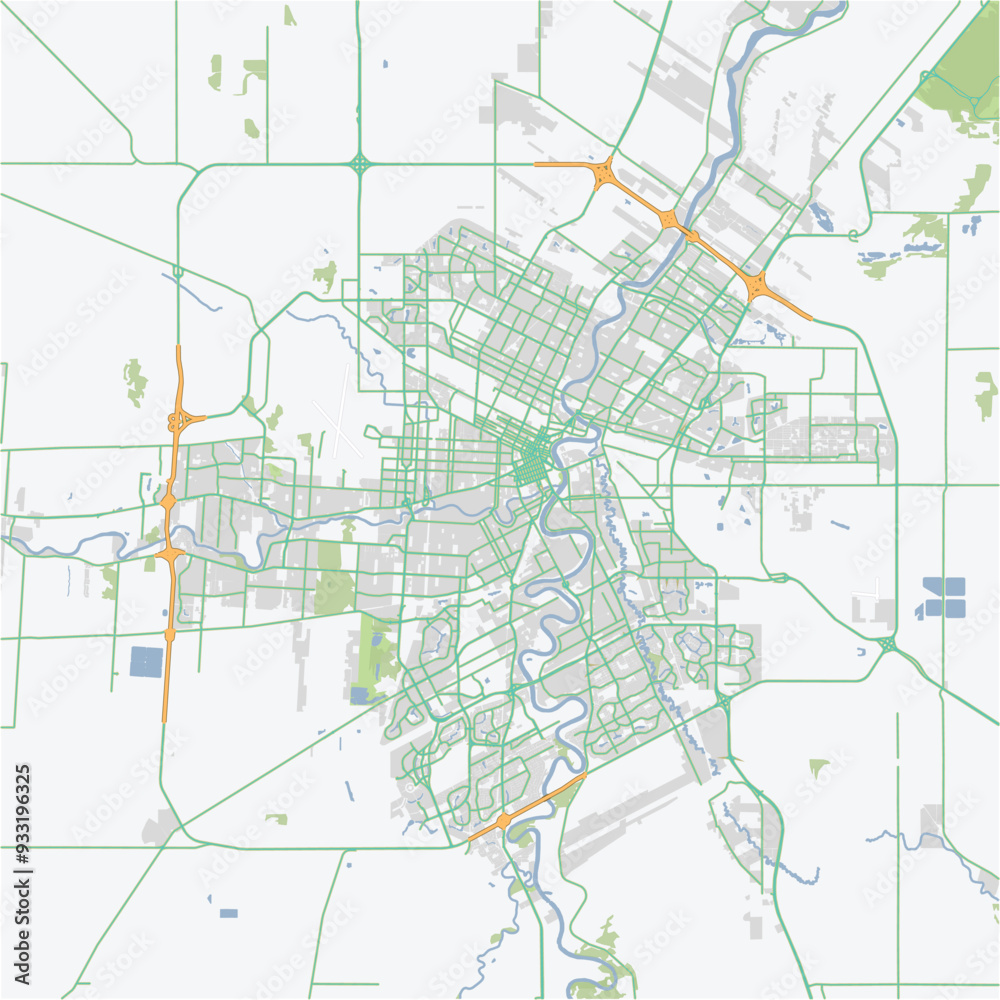 Road map of Winnipeg in Canada. Contains layered vector with roads ...