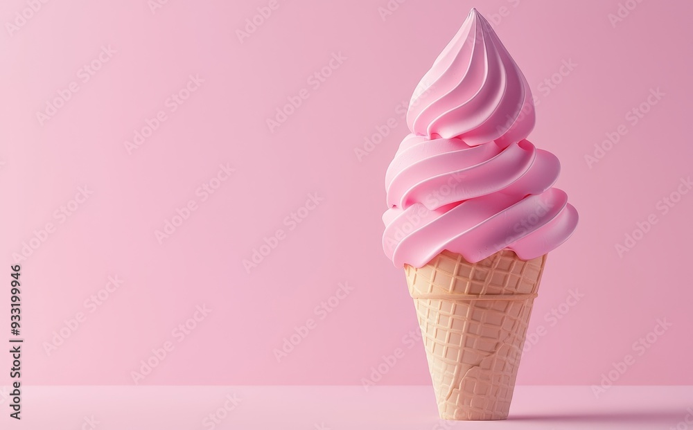 The template shows a white ice cream cone isolated on pink background ...