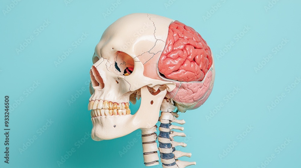 Detailed Human Skull with Color-Coded Bone Density Sections for Medical ...