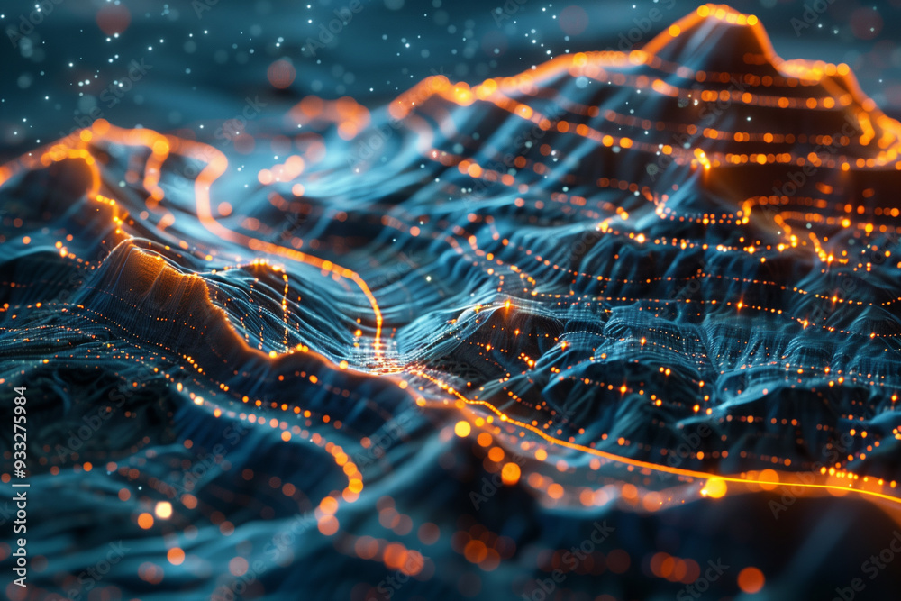 earthquake warning, seismic data on digital topographic map, Emergency ...