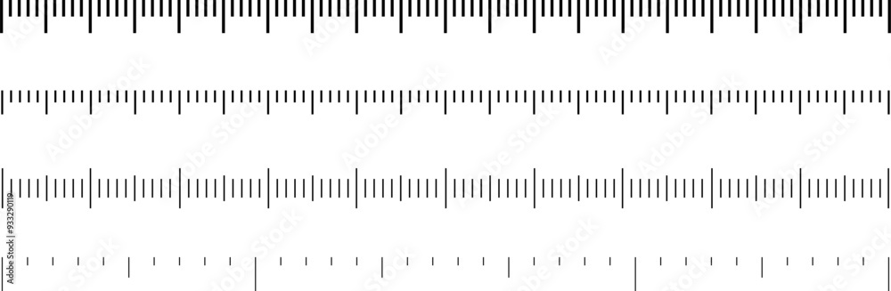Inch black lines.Set of linear scales, meter tape with measuring line ...