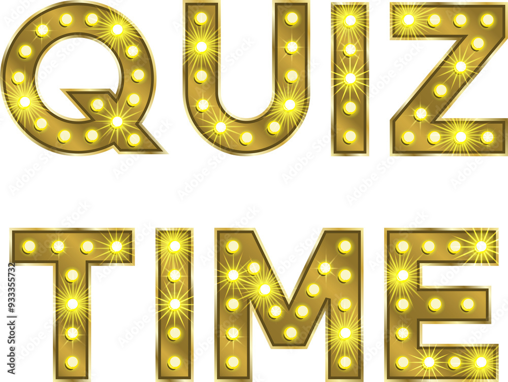 Gold quiz time font for show game typography. Curtains background with ...