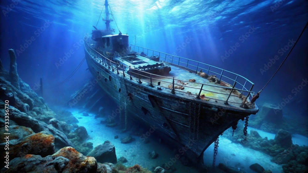 Exploring the wreckage of the Titanic ship in the deep sea , shipwreck ...