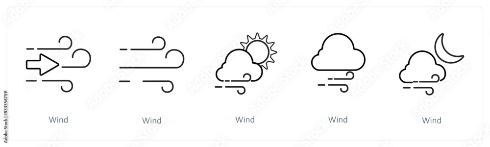 A set of 5 weather icons such as wind, air, windy day Stock Vector ...