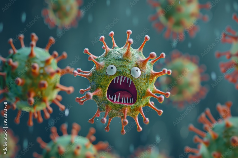 Imaginative scared virus character alone abstract background. Virus ...