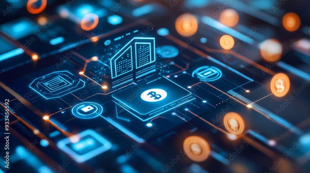 AML Compliance in Digital Banking, digital banking interface with icons ...