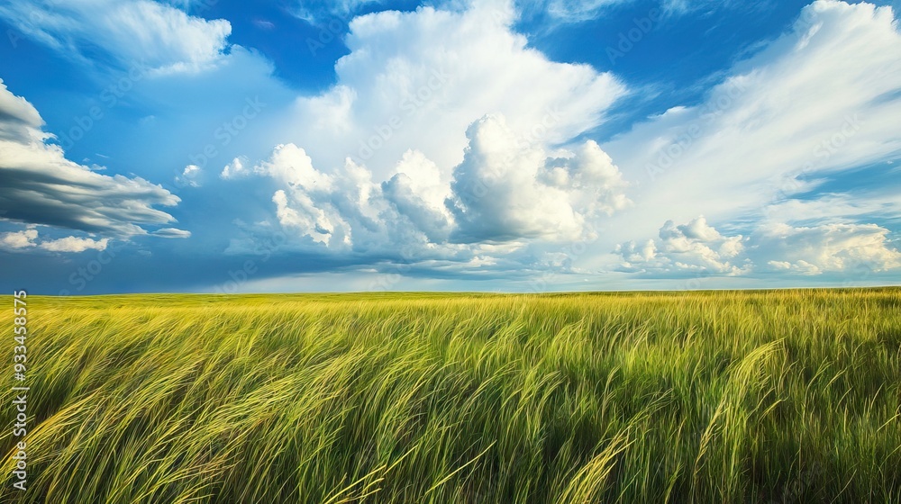 Wide-Open Prairie with Tall Grasses Waving in the Wind, Under a Vast ...
