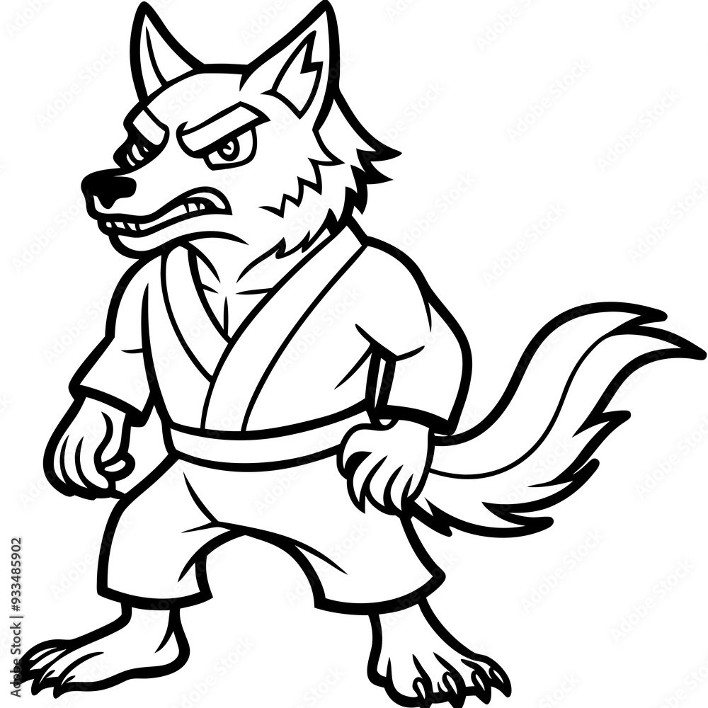 Angry Karate wolf White Background line art vector illustration Stock ...