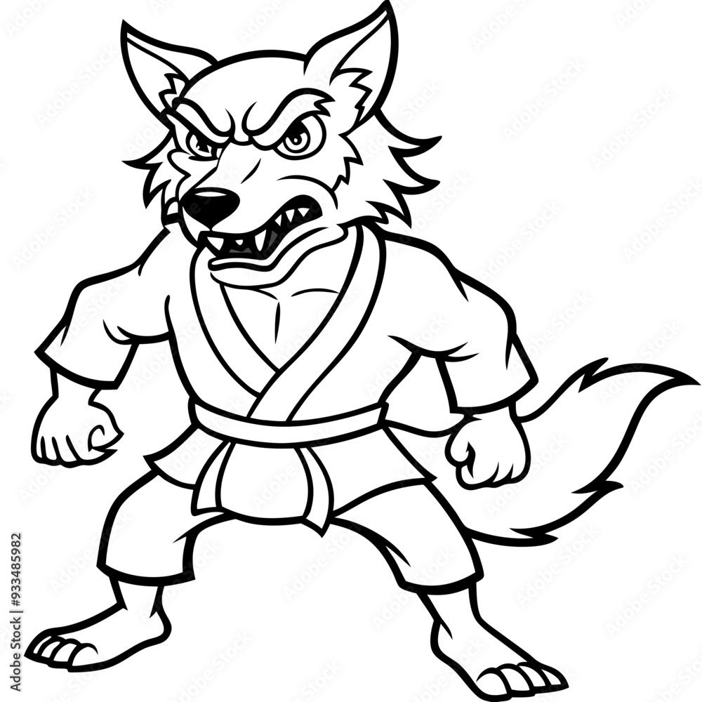 Angry Karate wolf White Background line art vector illustration Stock ...