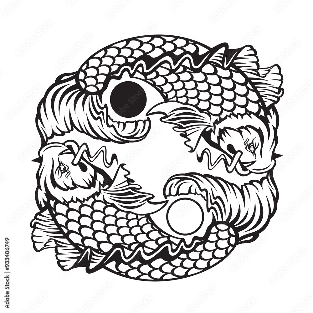 Yin yang koi fish, symbol of harmony and balance. Two koi fish hold ...