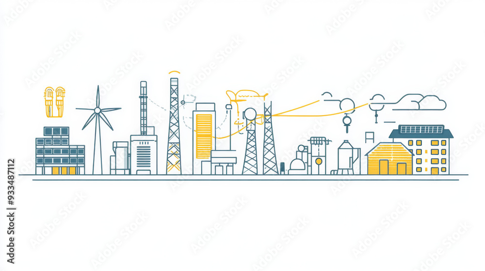 Ilustrace A single line vector drawing depicts the path of electricity ...