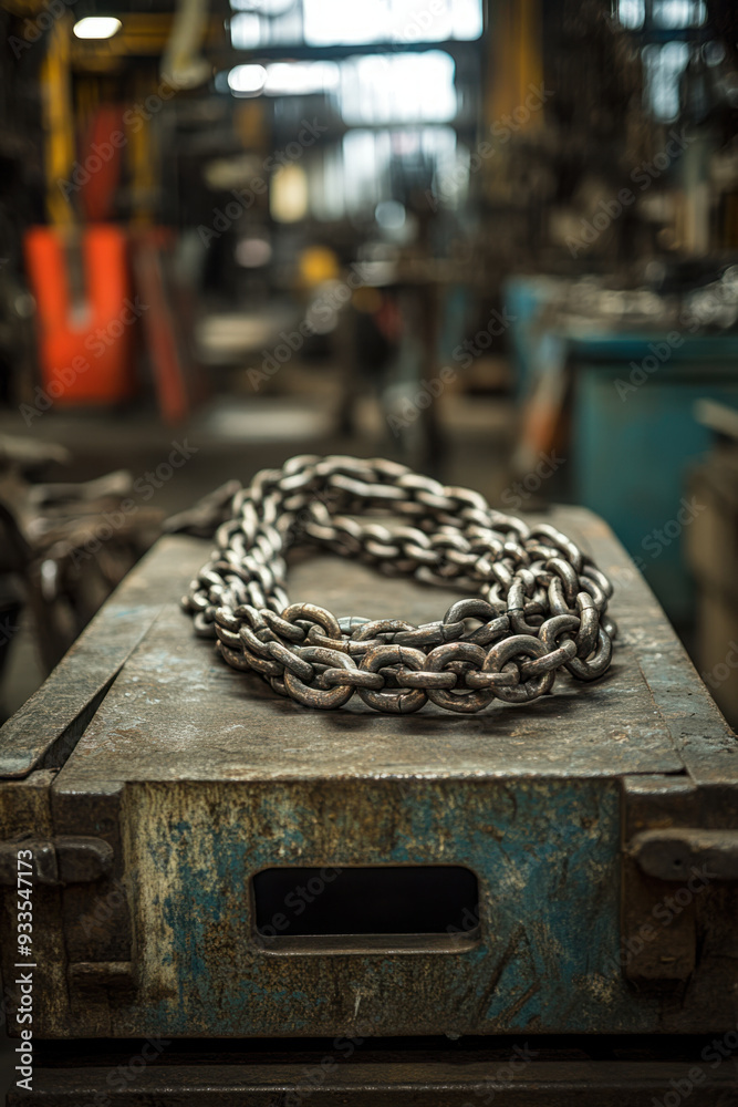 Galvanized Chain, A galvanized chain tightly coiled on a metal crate ...