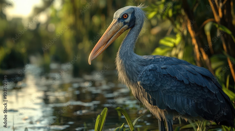 4K Realistic Elegant shoebill stork stalking in African wetlands, Stock ...