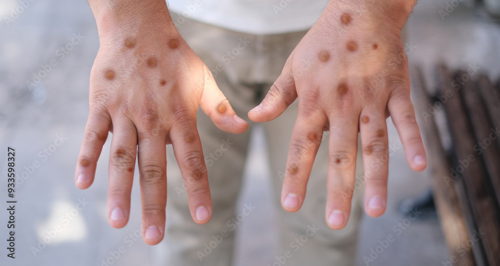 Mpox epidemic. Skin and hand spots. Allergic reaction Dermatitis Dengue ...