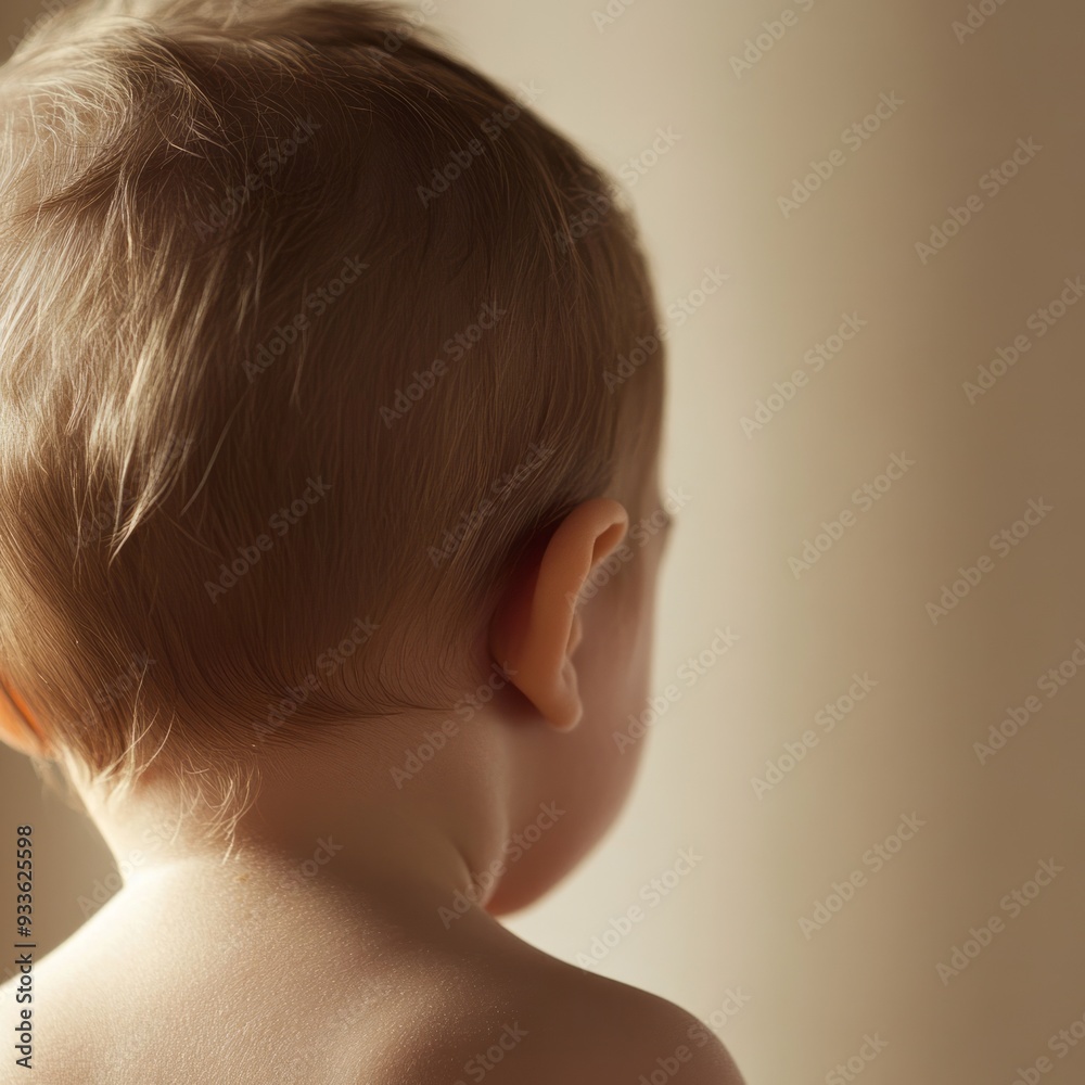 Infant's neck and shoulder from behind, delicate skin tones, shallow ...
