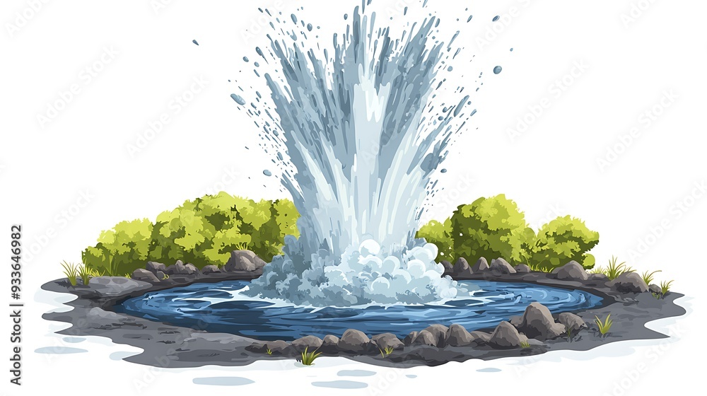 Explosive Geyser Eruption in Mini Hot Spring - Clipart Style ...