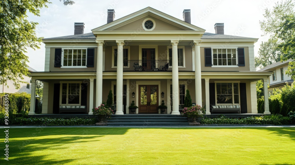 A 2-storey house with a traditional design, including a symmetrical ...