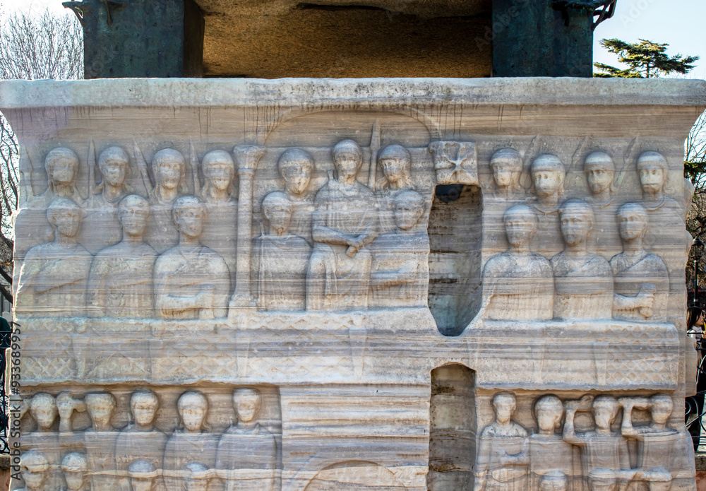 Base of the Obelisk of Theodosius in hippodrome, sultanahmet square ...
