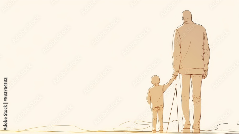 One Line Drawing of Father and son / kid Holding Hands, Clean and Bold ...