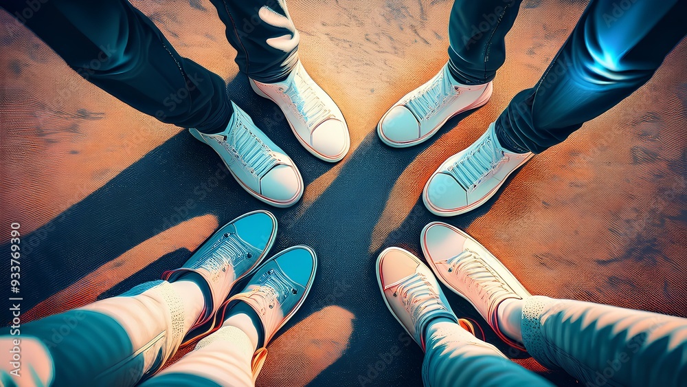 Concept: the power of friendship, teamwork. Friends' legs stand in a ...