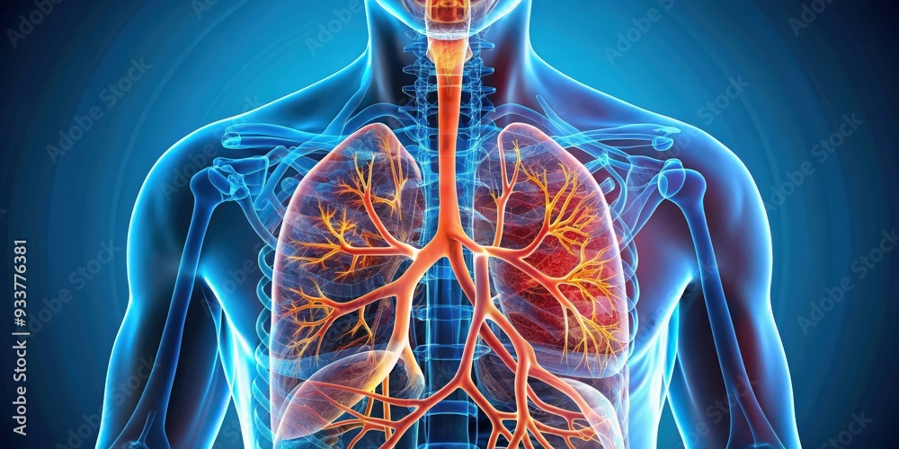 Anatomy of human lungs with bronchial tubes and alveoli, respiratory ...