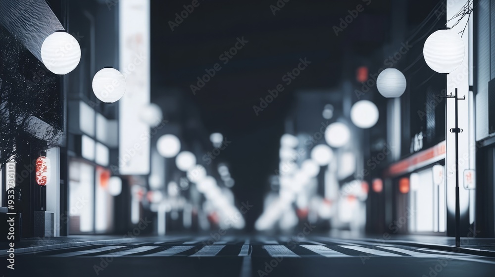 Quiet, empty street in Tokyo at night with soft lights Stock Photo ...