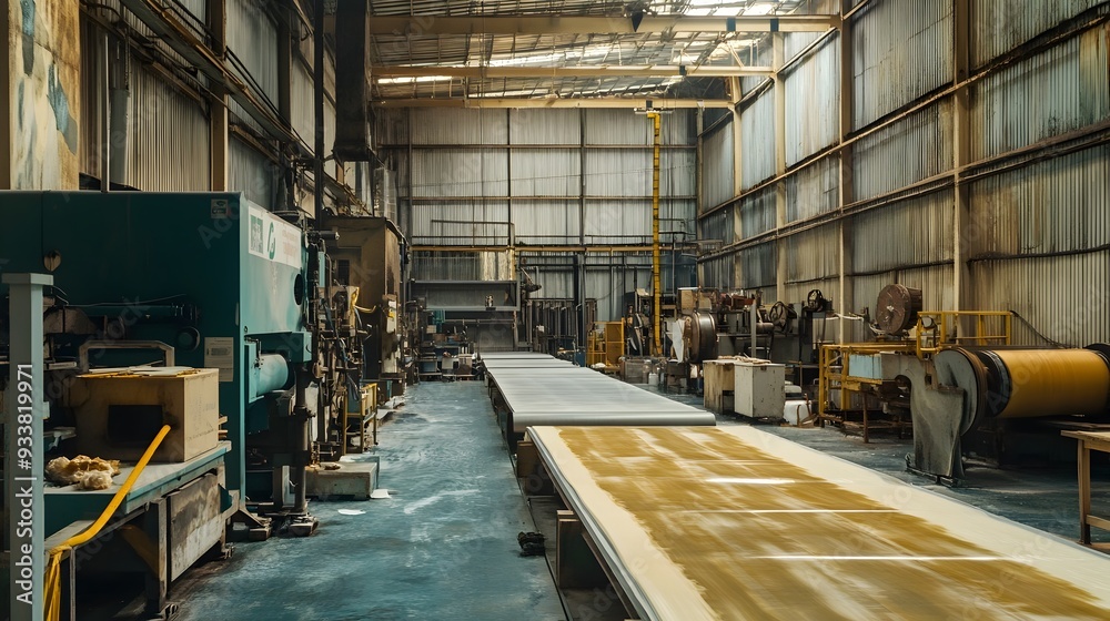 A photograph of a factory setting where raw latex is being processed ...