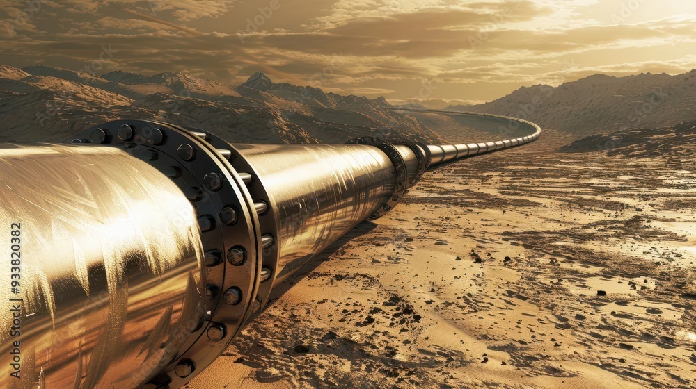 massive industrial pipeline snaking through barren landscape shiny ...