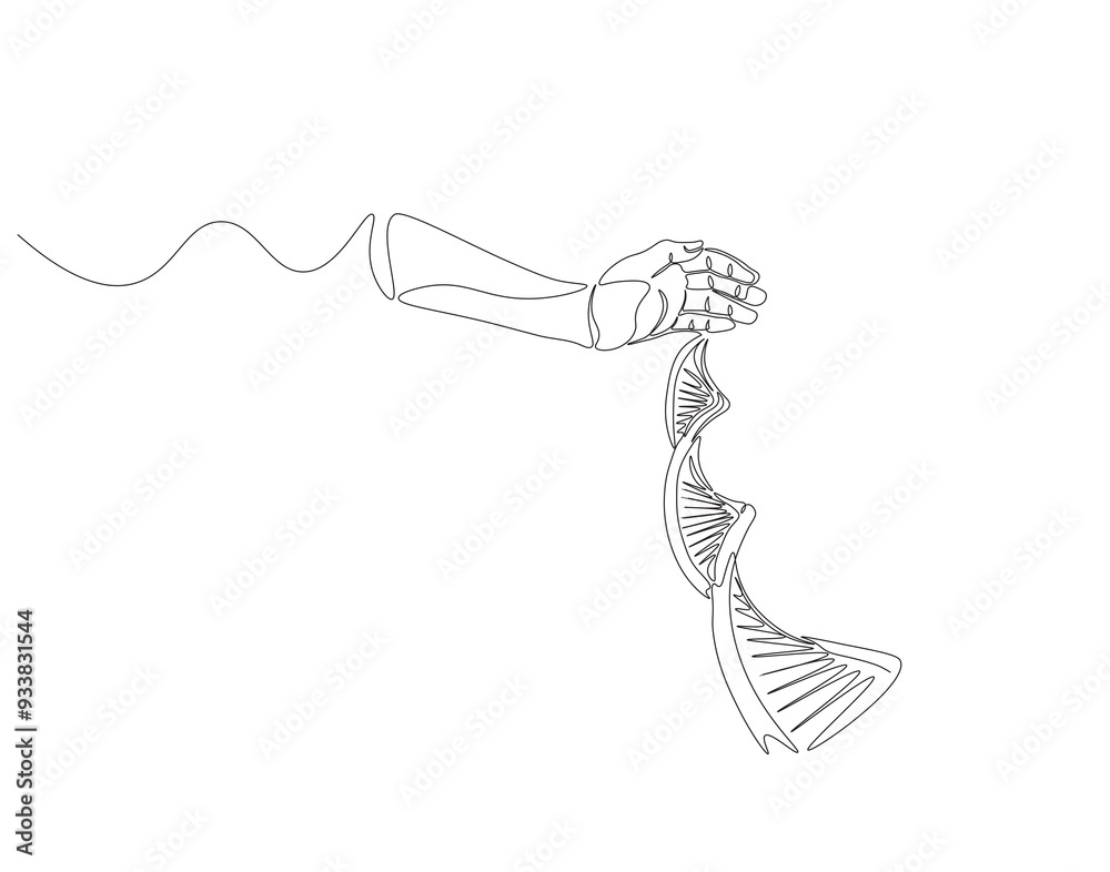Continuous one line drawing of hand holding DNA. One line drawing ...