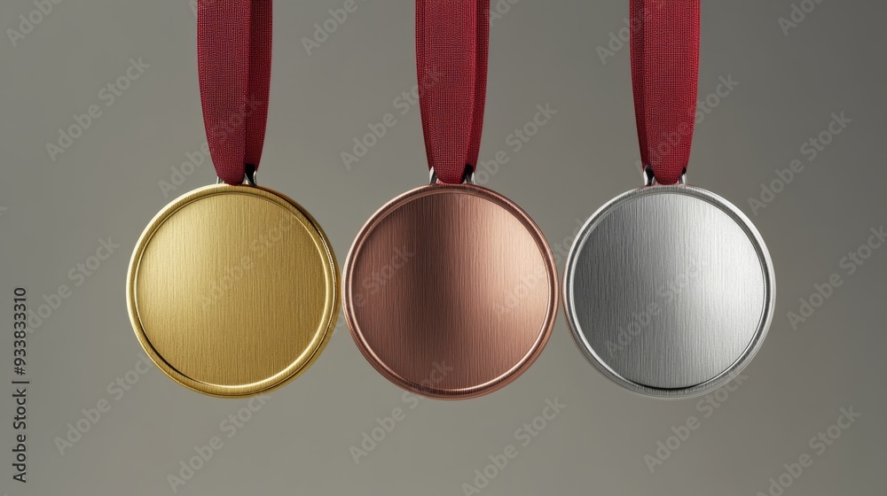 Set of realistic illustrations of gold, silver and bronze medals on ...