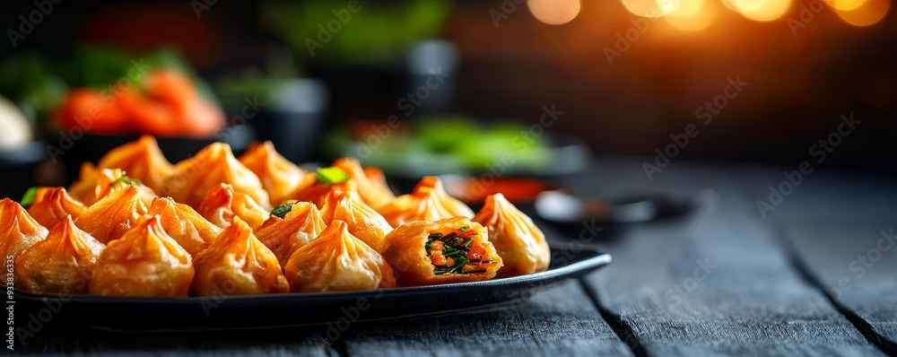 Plate of Kanom Gui Chai, showcasing the crispy, deep-fried dumplings ...