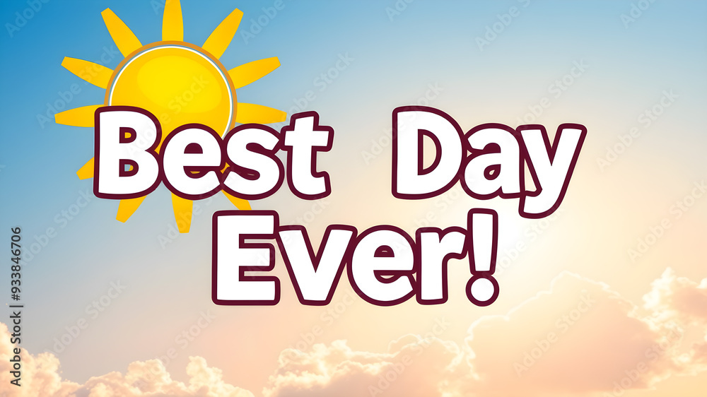 “Best Day Ever!” text in a big, bold font on a bright sun and cloud ...