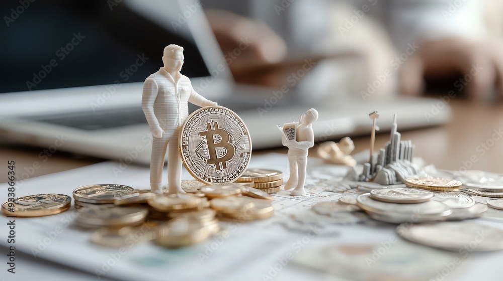 Ilustración de Stock 3D printed financial models representing ...