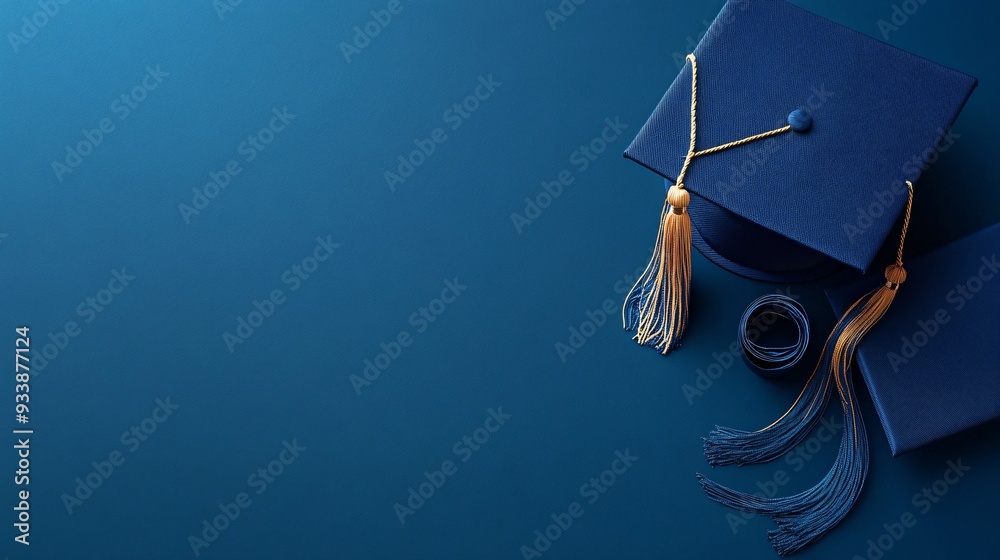 Blue background with graduation cap and degree, ideal for greeting ...