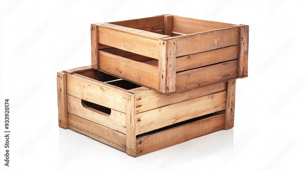 A stack of two wooden crate boxes, one slightly larger than the other ...