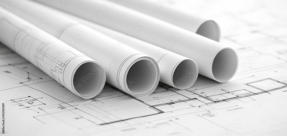 Stock-Illustration „Architectural Plans Rolled Blueprint Detail Closeup ...