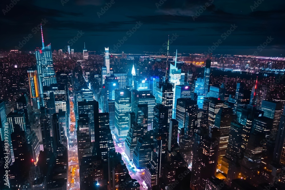 New York City night drone shot, New York City Aerial Night Cityscape ...
