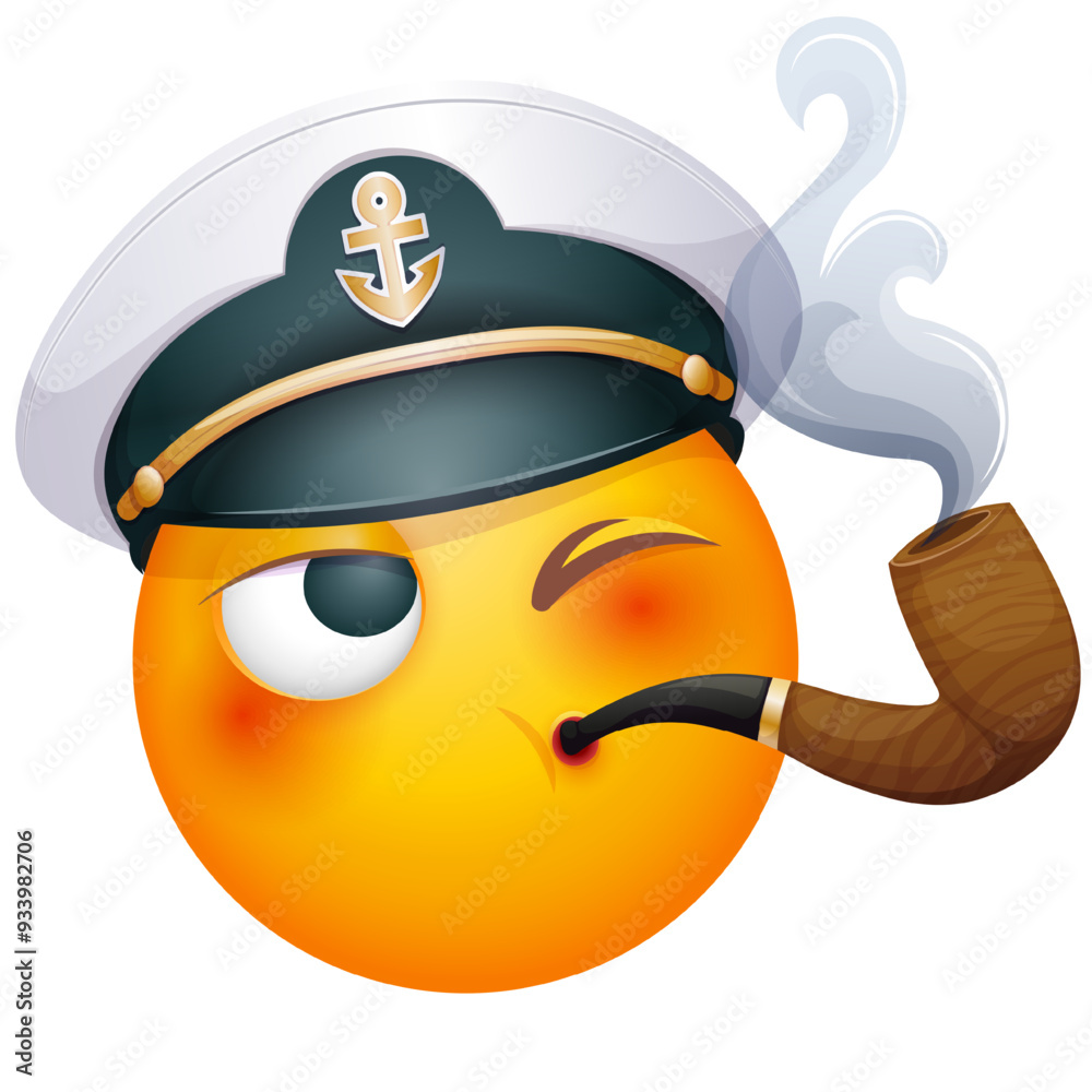 Sailor emoji with tobacco pipe on white background. Marine emoticon ...