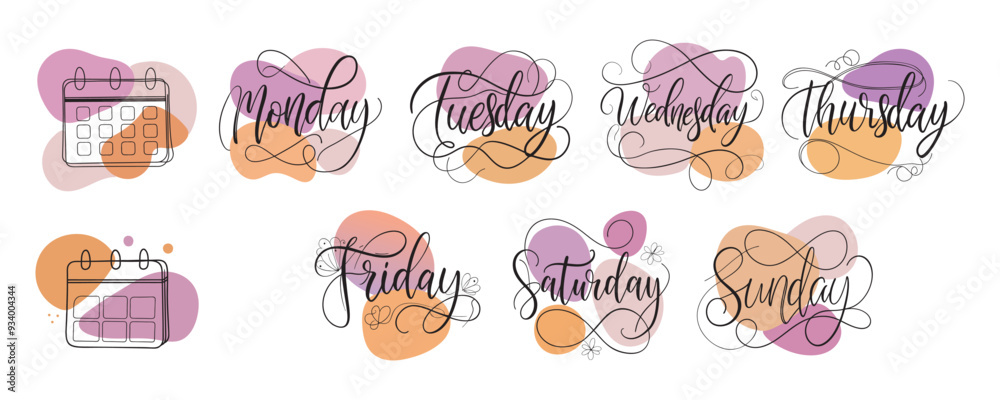 Set of calligraphically written days of the week, lettering. Sunday ...