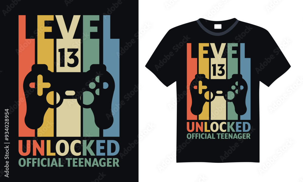 Level 13 unlocked official teenager - Video Gamer T Shirt Design, Hand ...