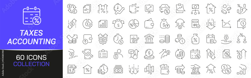 Taxes and accounting line icons collection. Thin outline icons pack. UI ...