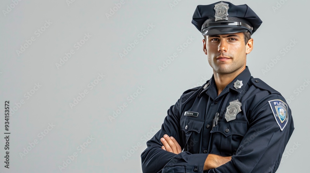Police officer in uniform on white background with copy space on the ...