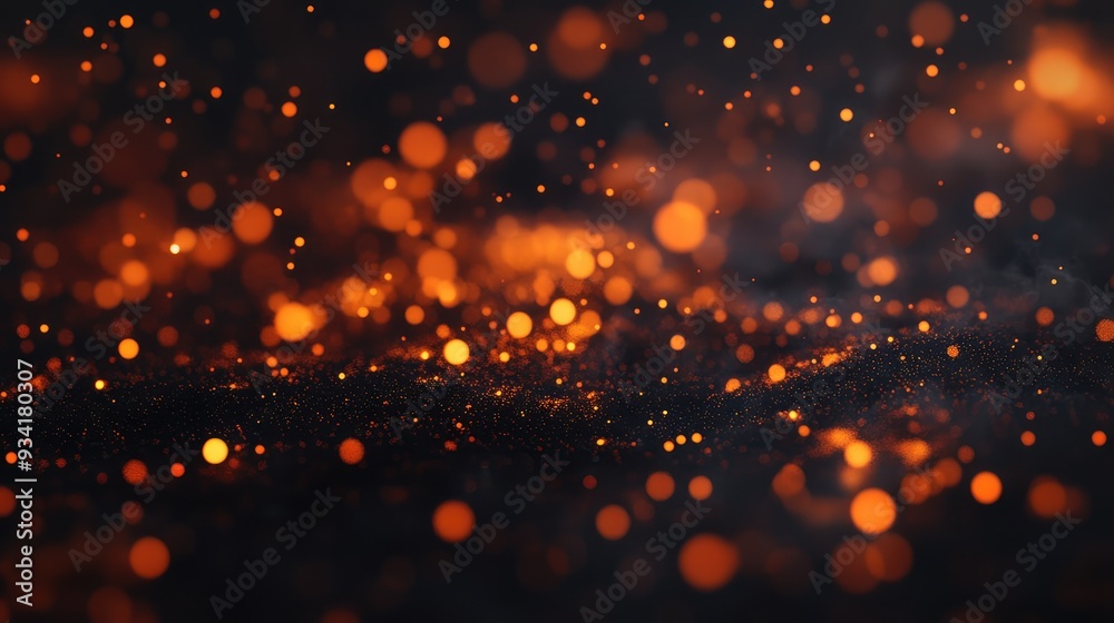 Digital embers resembling pixels, scattered across a black background ...
