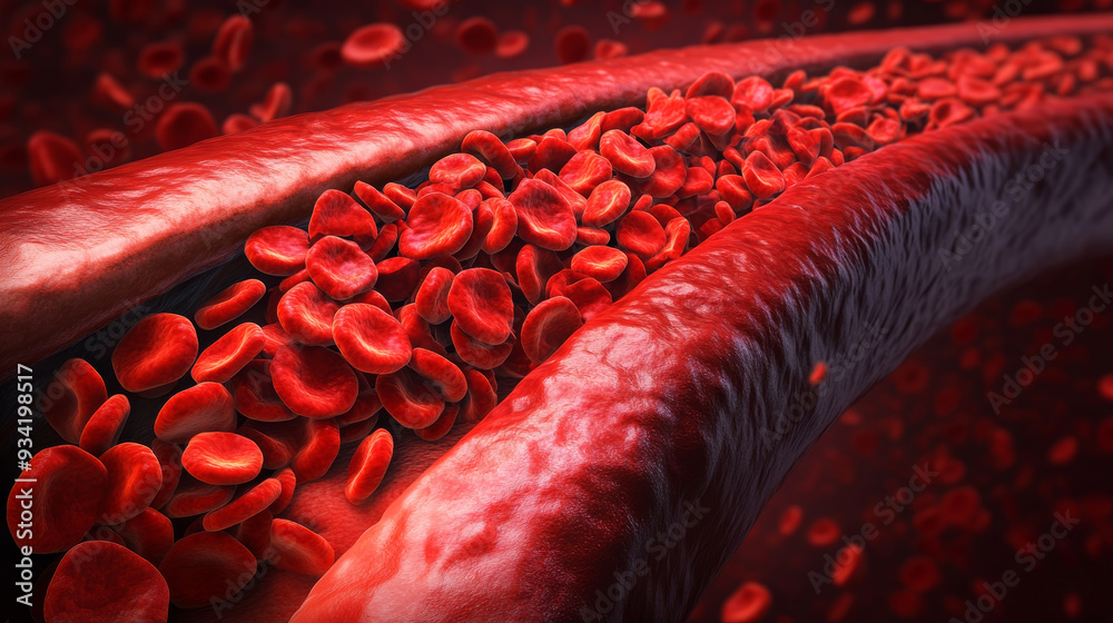 Red blood cells flow through blood vessel, showcasing dynamic movement ...