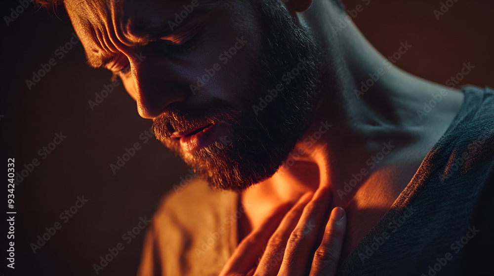 un hombre con dolor en el pecho sentirse mal con estrés y tesion ...