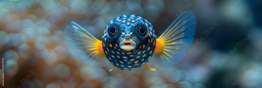 Amazon Black-spotted Pufferfish face, showcasing its unique texture and ...