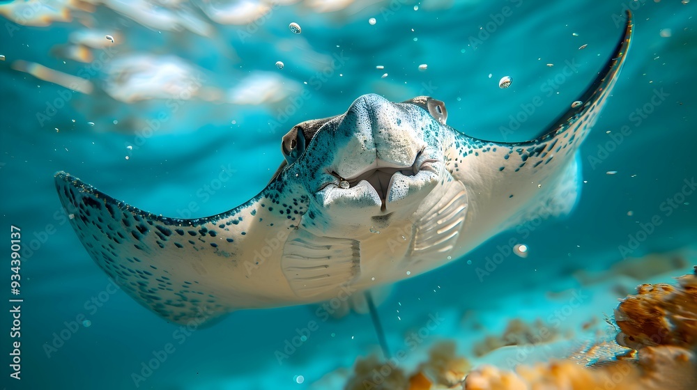 Amazon Diamond Stingray swimming in clear waters, its unique body ...