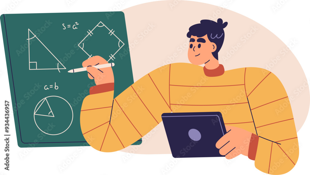 Student studying math online. Character at mathematics class, geometry ...